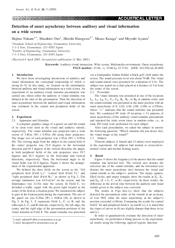 (PDF) Detection of onset asynchrony between auditory and visual information on a wide screen