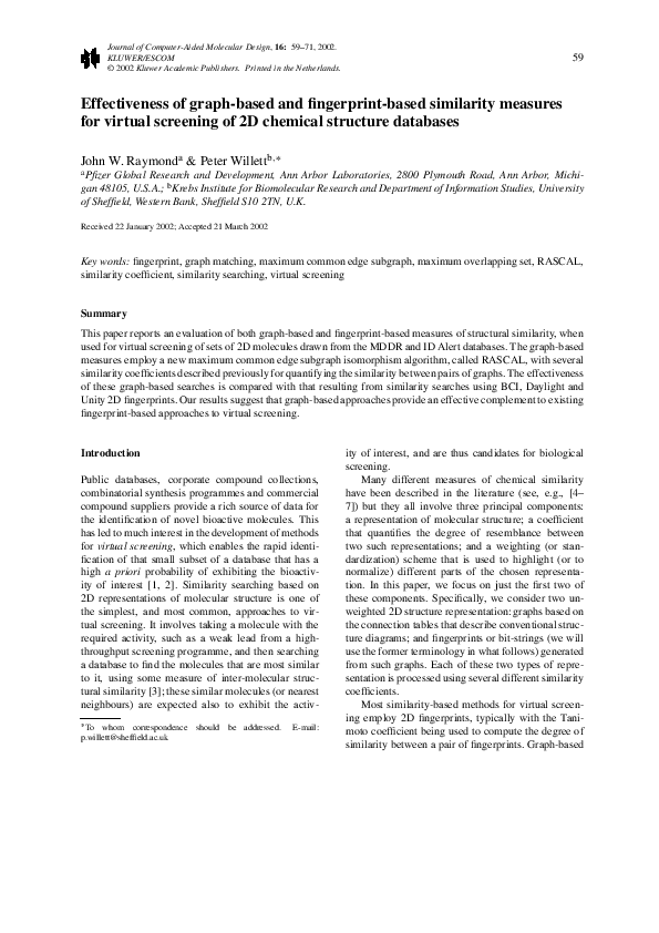 (PDF) Effectiveness of graph-based and fingerprint-based similarity measures for virtual ...