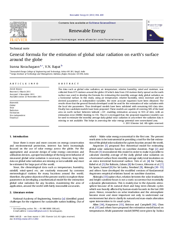 (PDF) General Formula for the Estimation of Global Solar Radiation on ...