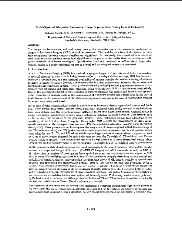 (PDF) Multispectral magnetic resonance image segmentation using neural networks