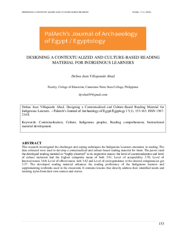 (PDF) DESIGNING A CONTEXTUALIZED AND CULTURE-BASED READING MATERIAL FOR ...