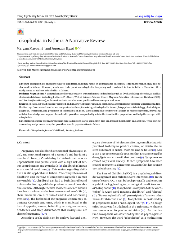 (PDF) Tokophobia in Fathers: A Narrative Review
