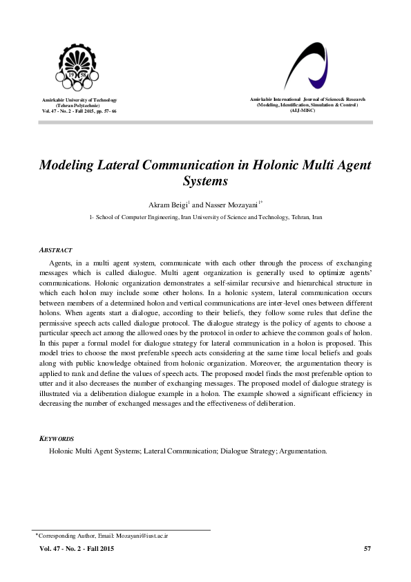 (PDF) Modeling Lateral Communication in Holonic Multi Agent Systems | Akram Beigi - Academia.edu