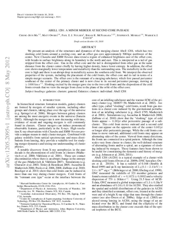 (PDF) Abell 1201: a Minor merger at second core passage | Cheng-Jiun Ma ...