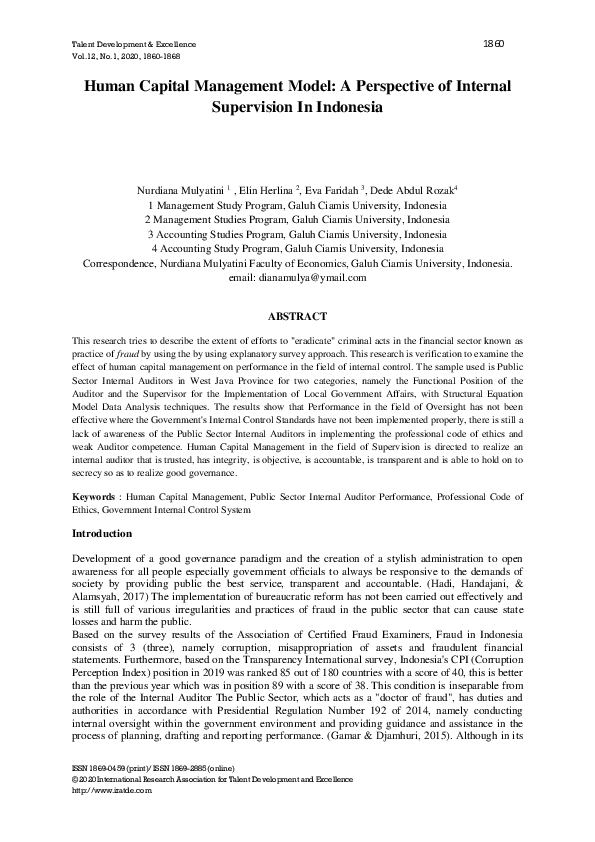 (PDF) Human Capital Management Model: A Perspective of Internal ...