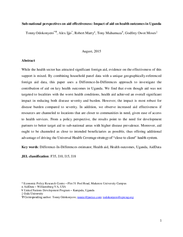 (PDF) Sub-national Perspectives on Aid Effectiveness: Impact of Aid on ...