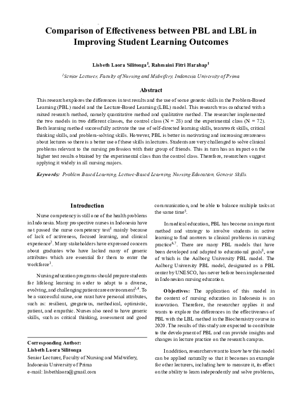 (PDF) Comparison of Effectiveness between PBL and LBL in Improving ...