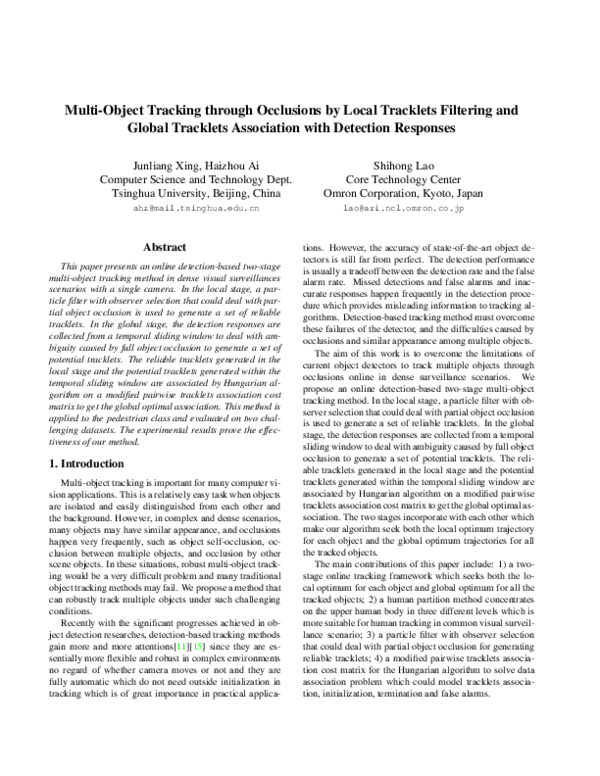(PDF) Multi-object tracking through occlusions by local tracklets filtering and global tracklets ...