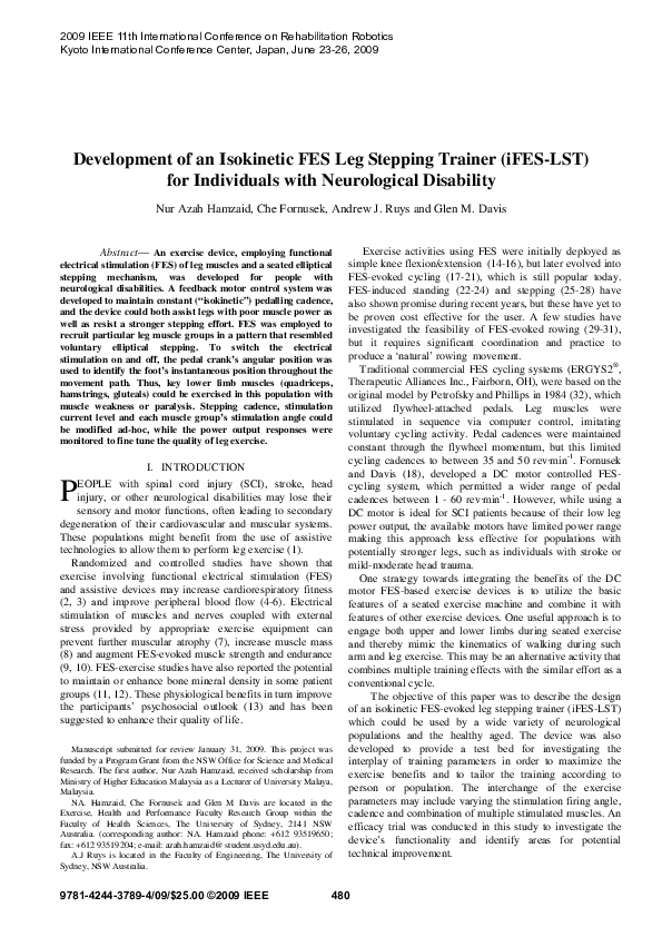 (PDF) Development of an isokinetic FES leg stepping trainer (iFES-LST ...