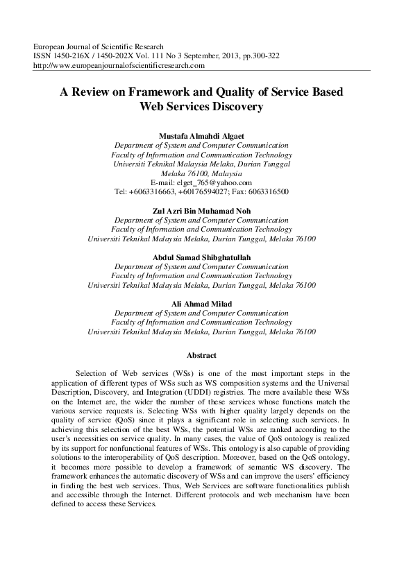 (PDF) A Review on Framework and Quality of Service BasedWeb Services ...