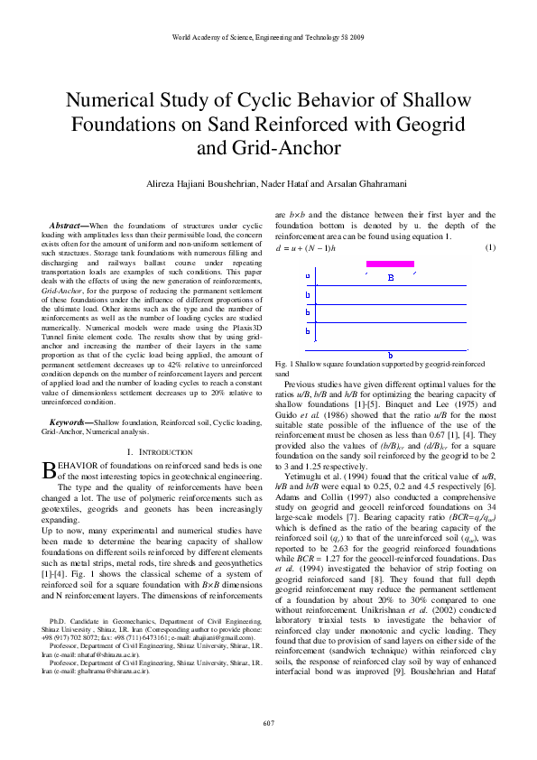 (PDF) Numerical Study of Cyclic Behavior of Shallow Foundations on Sand Reinforced with Geogrid ...