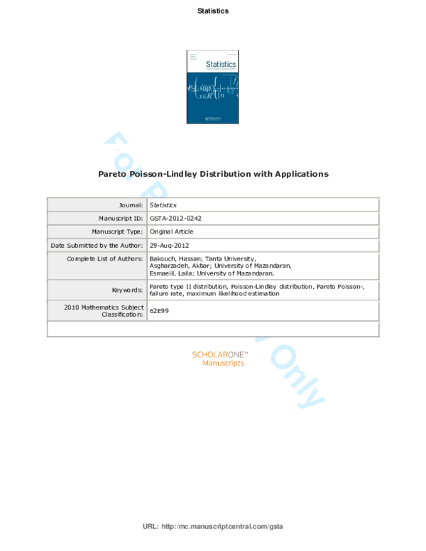 (PDF) Pareto Poisson–Lindley distribution with applications