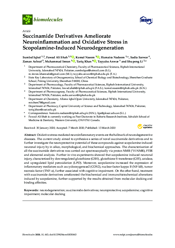 (PDF) Succinamide Derivatives Mitigate Neuroinflammation and Injury