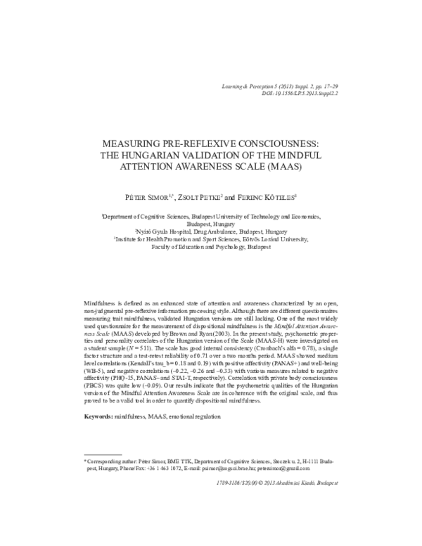 (PDF) Measuring pre-reflexive consciousness: The Hungarian validation ...