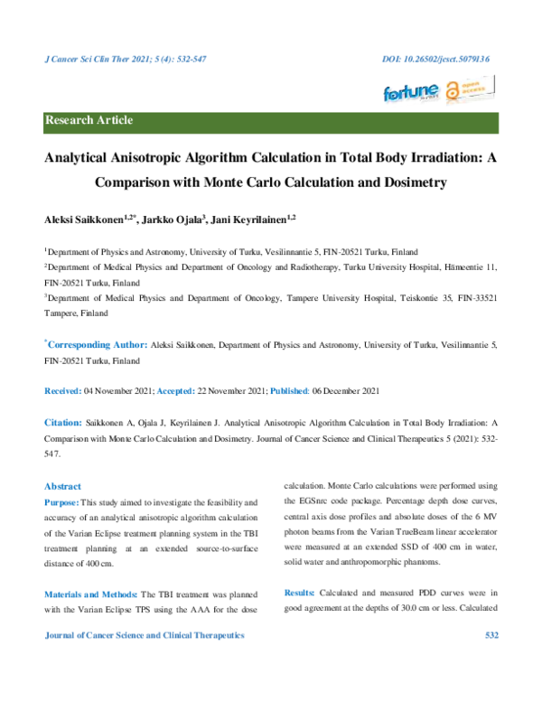 Pdf Analytical Anisotropic Algorithm Calculation In Total Body