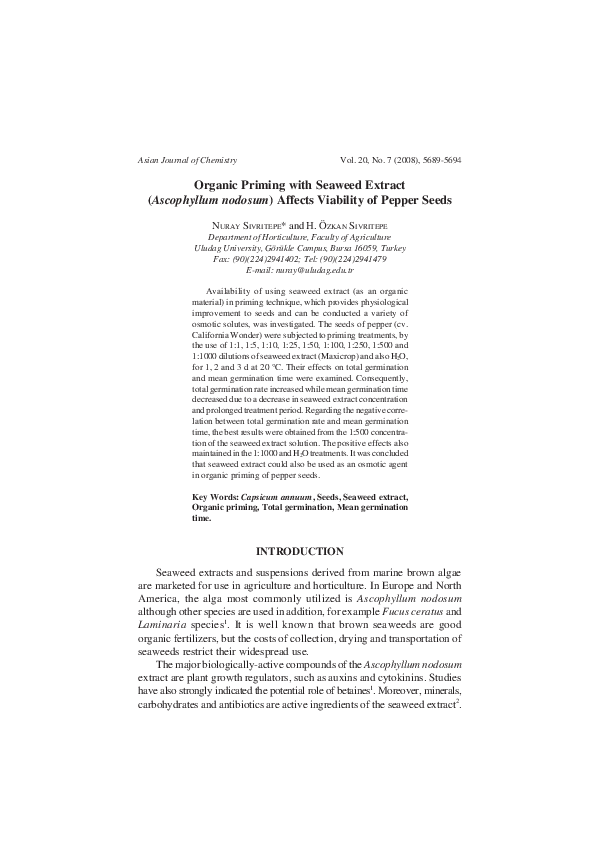 (PDF) Organic Priming with Seaweed Extract (Ascophyllum nodosum ...