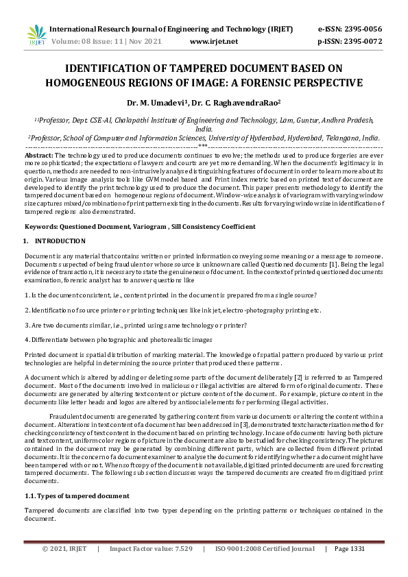 (PDF) IRJET- IDENTIFICATION OF TAMPERED DOCUMENT BASED ON HOMOGENEOUS ...