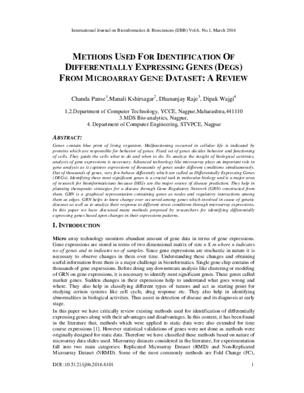 (PDF) Methods used for Identification of Differentially Expressing Genes (DEGs) from Microarray ...
