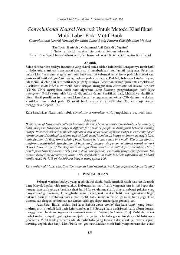Pdf Convolutional Neural Network Untuk Metode Klasifikasi Multi Label
