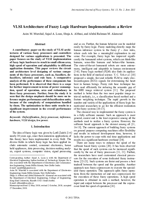 (PDF) VLSI Architecture of Fuzzy Logic Hardware Implementation: a Review