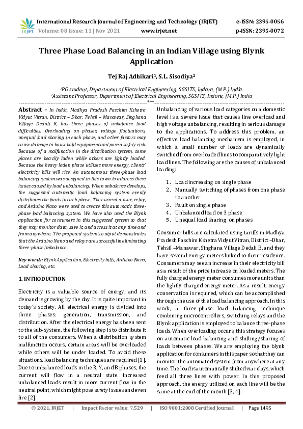(PDF) IRJET- Three Phase Load Balancing in an Indian Village using ...