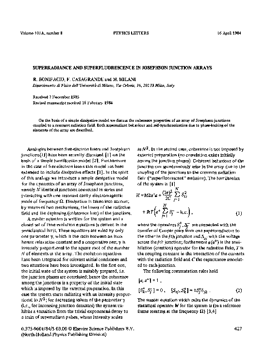 (PDF) Superradiance and superfluorescence in Josephson junction arrays