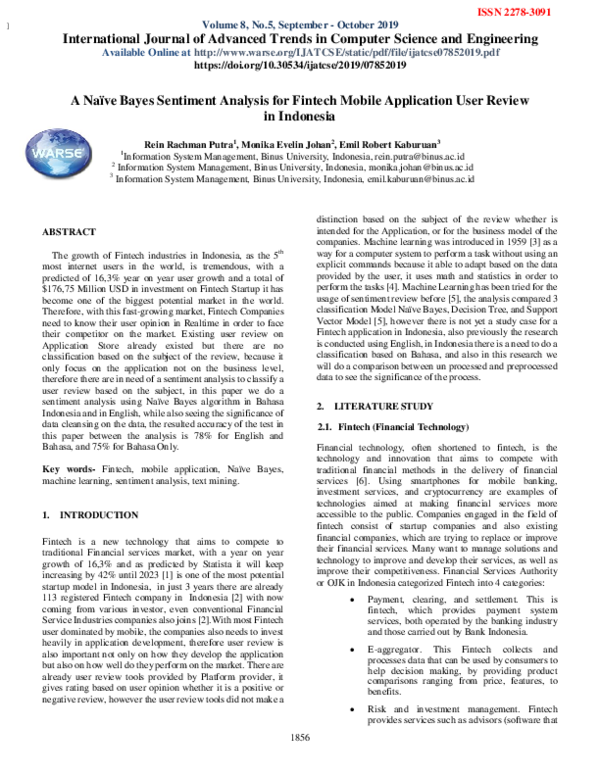 Pdf A Naïve Bayes Sentiment Analysis For Fintech Mobile Application