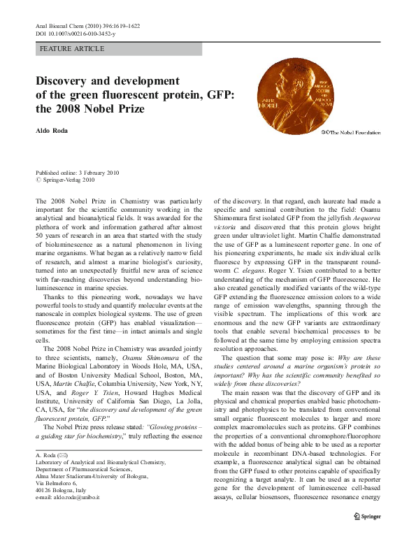 (PDF) Discovery and development of the green fluorescent protein, GFP ...