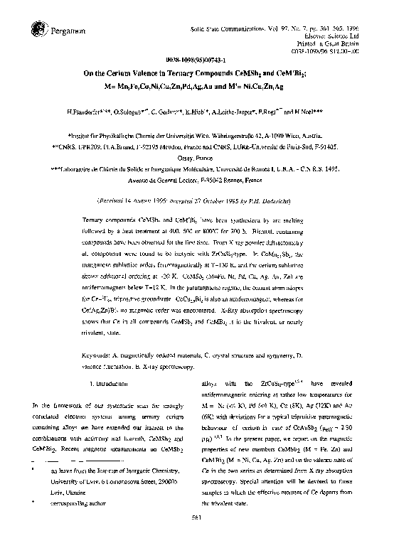 (PDF) On the cerium valence in ternary compounds CeMSb2 and CeM′Bi2; M ...