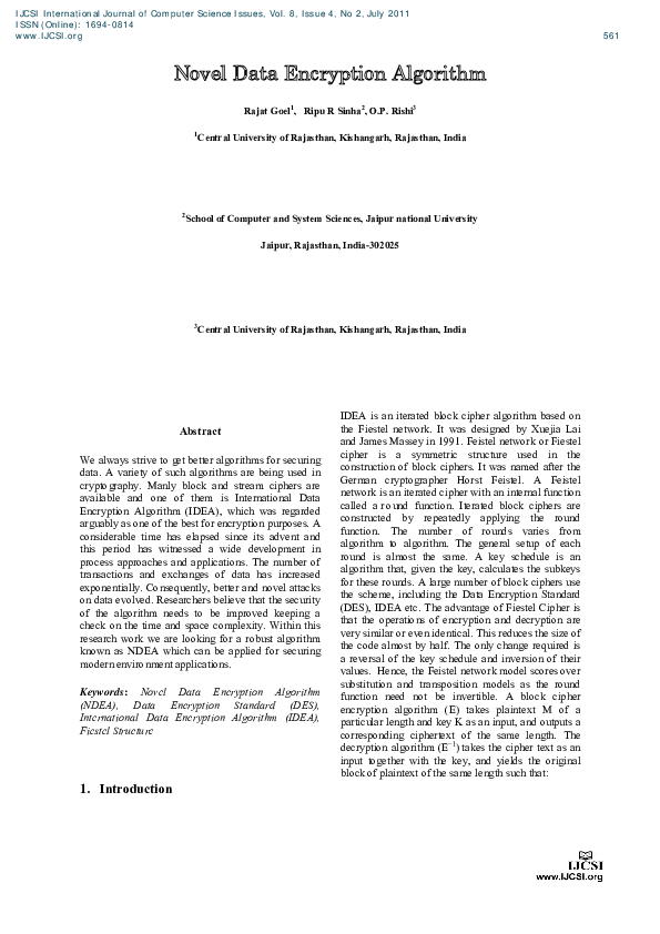 (PDF) Novel Data Encryption Algorithm
