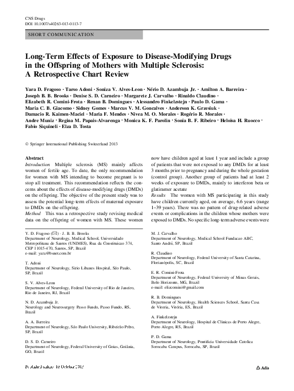 (PDF) Long-Term Effects of Exposure to Disease-Modifying Drugs in the ...