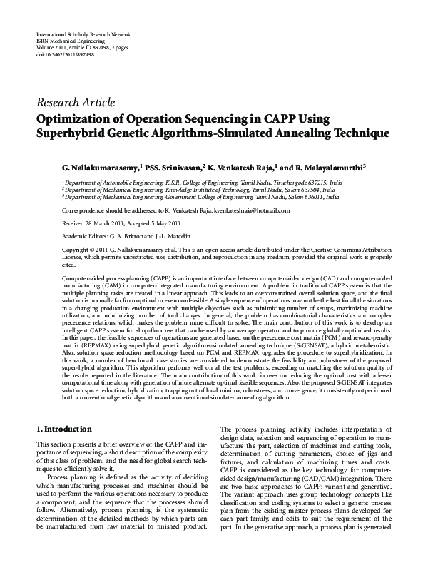 (PDF) Optimization of operation sequencing in CAPP using simulated annealing technique (SAT ...