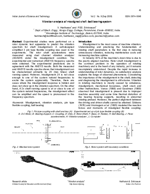 (PDF) Vibration analysis of misaligned shaft –ball bearing system