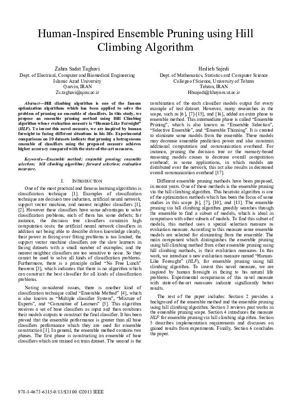 (PDF) Human-inspired ensemble pruning using hill climbing algorithm