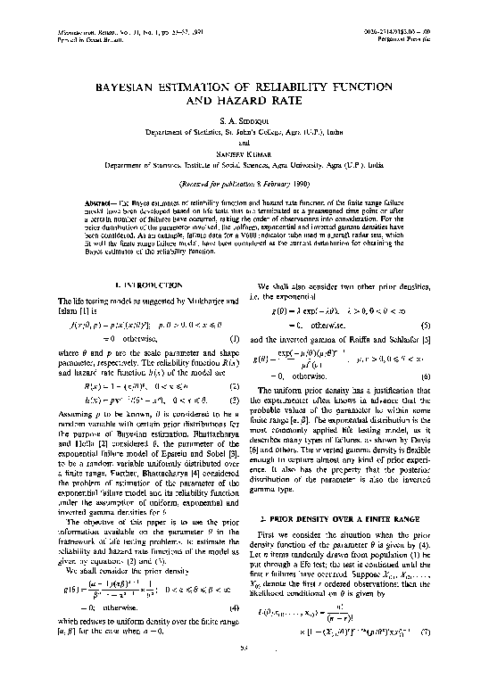 (PDF) Bayesian estimation of reliability function and hazard rate