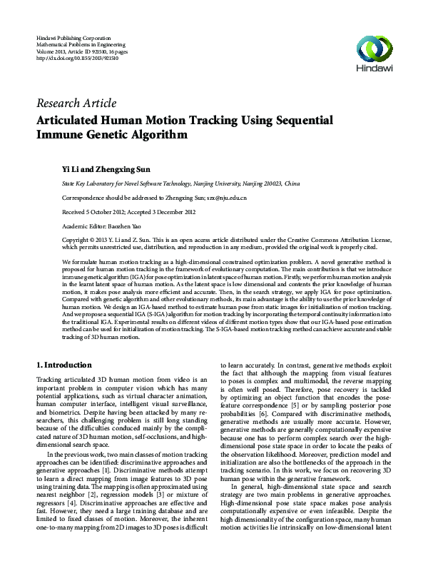 (PDF) Articulated Human Motion Tracking Using Sequential Immune Genetic ...