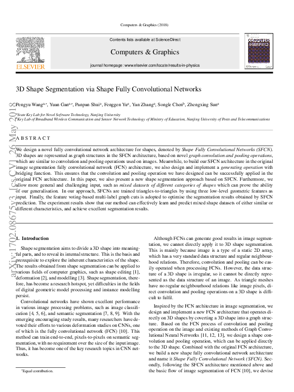 Pdf 3d Shape Segmentation Via Shape Fully Convolutional Networks