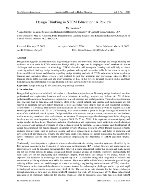 (PDF) Design Thinking in STEM Education: A Review