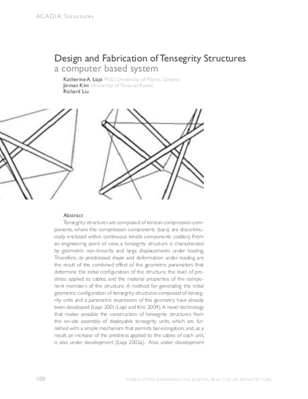 (PDF) Design and Fabrication of Tensegrity Structures a computer based ...