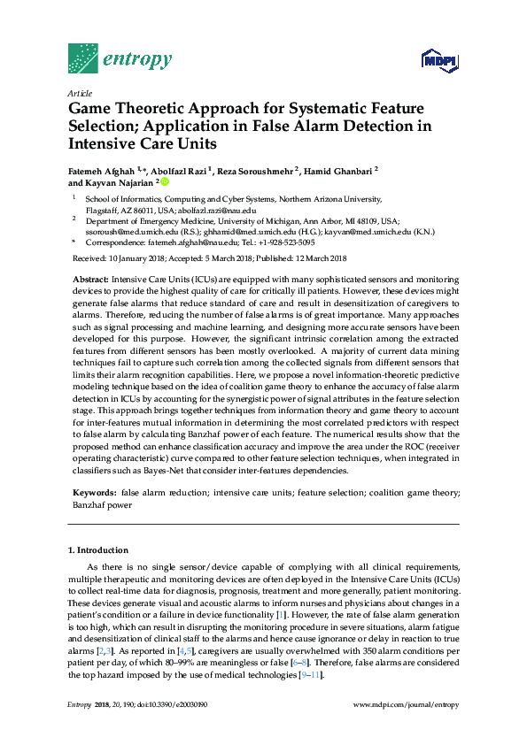 Pdf Game Theoretic Approach For Systematic Feature Selection