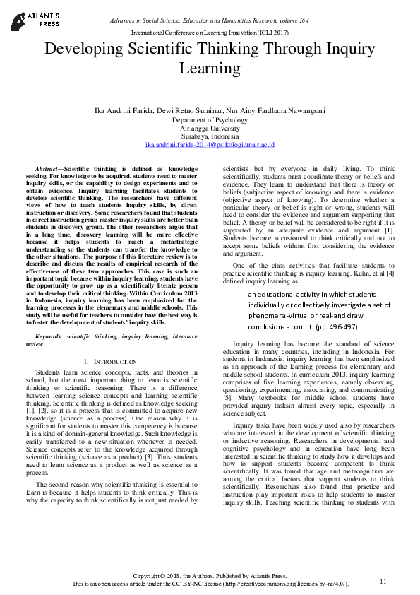 (PDF) Developing Scientific Thinking Through Inquiry Learning