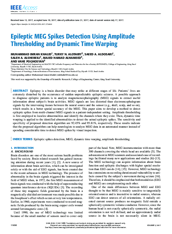 (PDF) Epileptic MEG Spikes Detection Using Amplitude Thresholding and ...