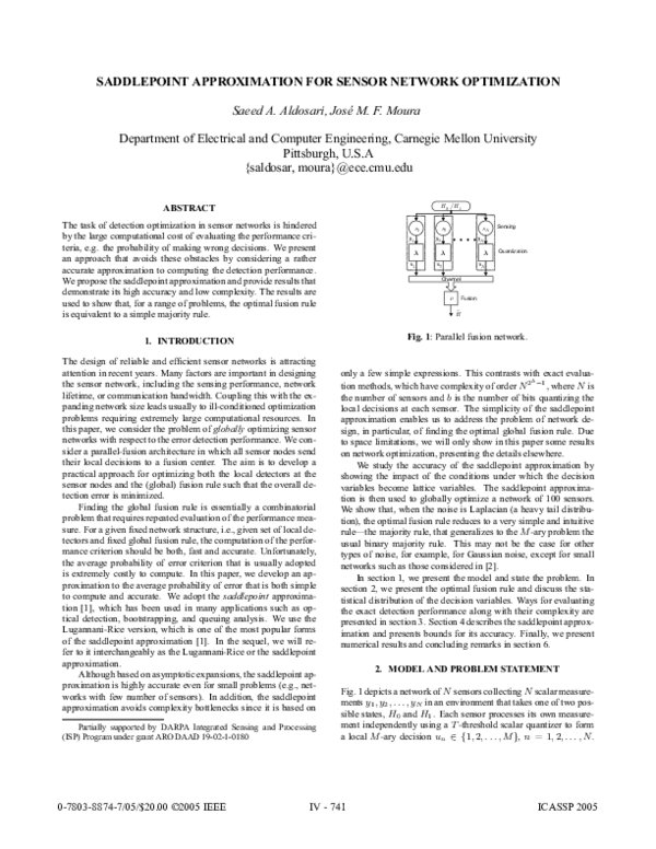 Pdf Saddlepoint Approximation For Sensor Network Optimization