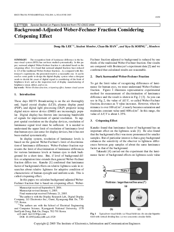 (PDF) Background-Adjusted Weber-Fechner Fraction Considering Crispening ...