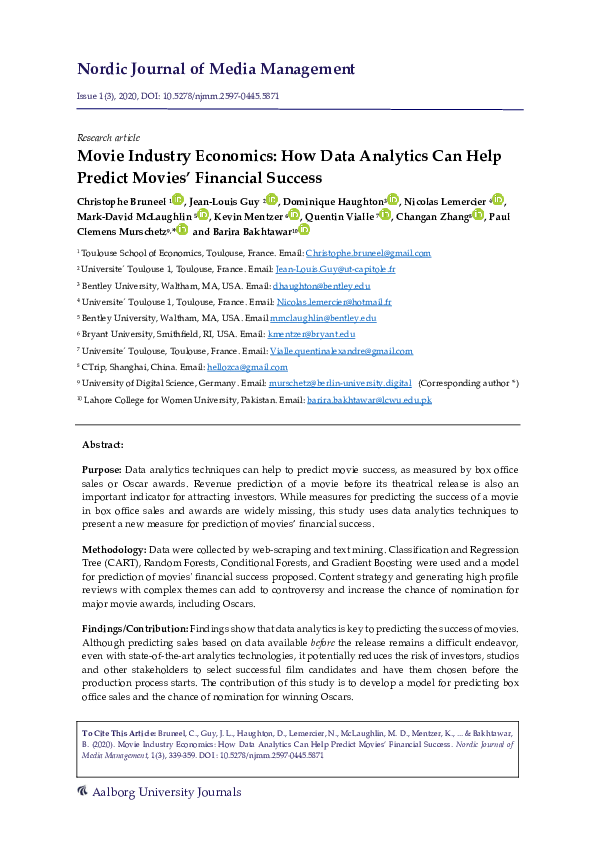 (PDF) Movie Industry Economics: How Data Analytics Can Help Predict ...