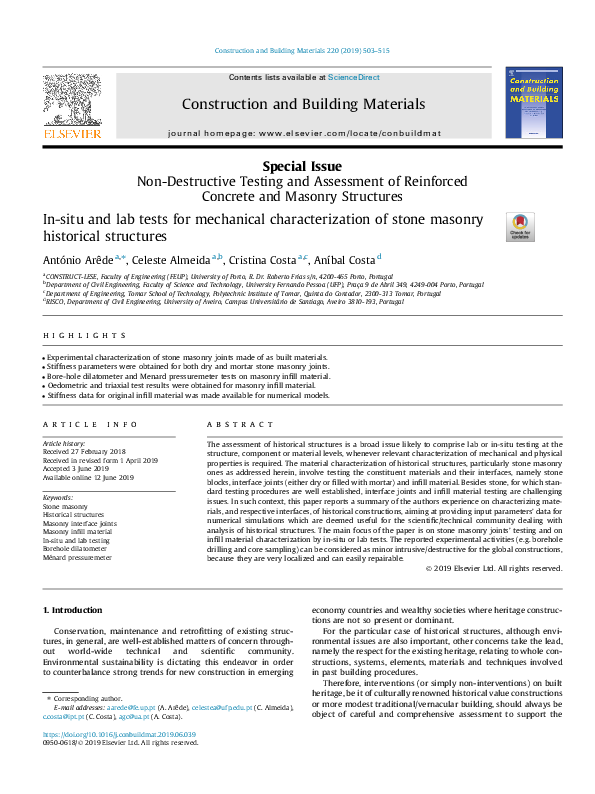(PDF) In-situ and lab tests for mechanical characterization of stone ...