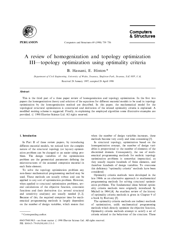 Pdf A Review Of Homogenization And Topology Optimization IÐhomogenization Theory For Media