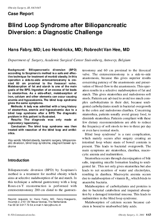 (PDF) Blind Loop Syndrome after Biliopancreatic Diversion: a Diagnostic ...