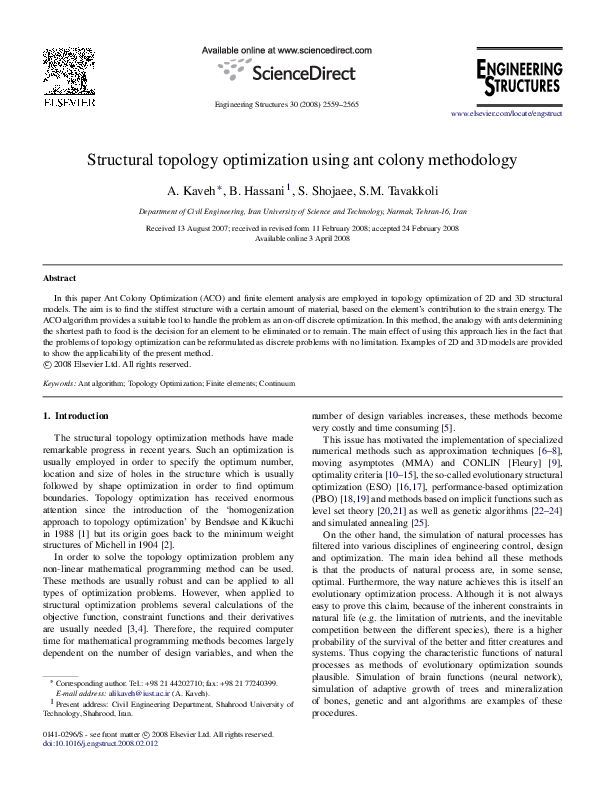 (PDF) Structural topology optimization using ant colony methodology