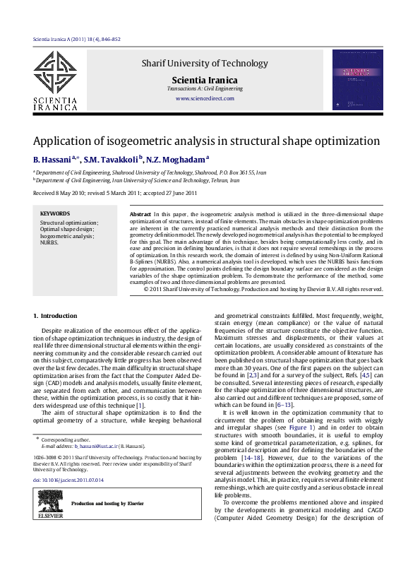 (PDF) Application of isogeometric analysis in structural shape optimization